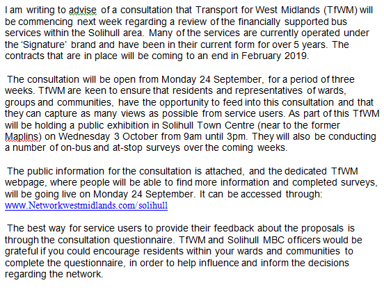 BUS SERVICES – Consultation by TfWM – Ken Hawkins